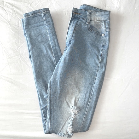 Jeans | Super High Waisted Light Denim Distressed Jeans | Poshmark